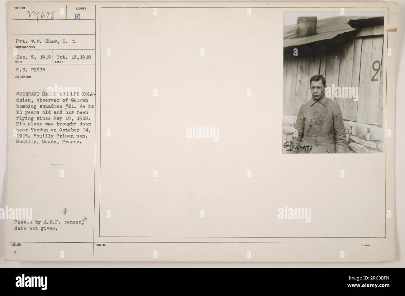 Pvt. T.R. Shaw of the S.C. photographed Sergeant Major Rudolph ...