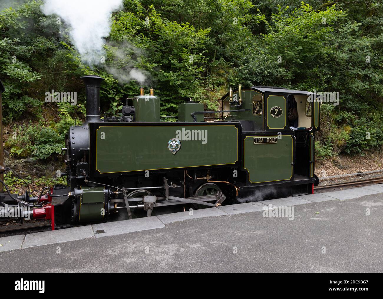 Tallyllyn Railway narrow gauge steam locomotive Tom Rolt standing at ...