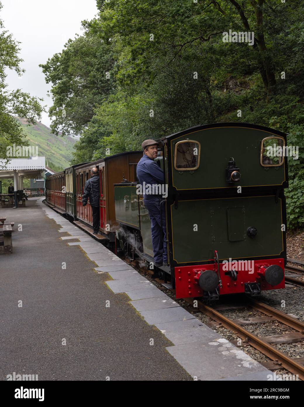 Tallyllyn Railway narrow gauge steam locomotive Tom Rolt heads a train ...
