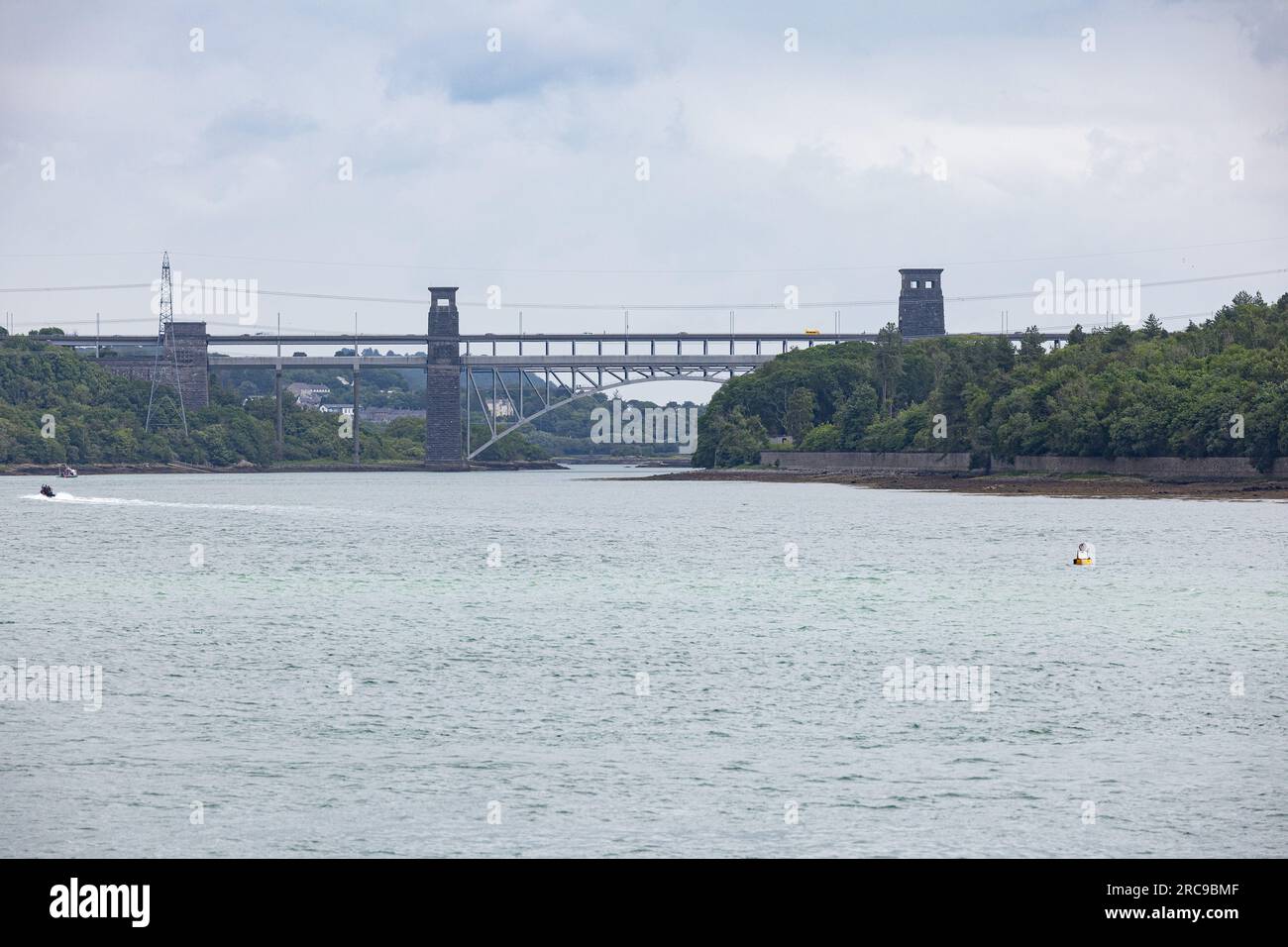 The Britannia Bridge over the Menai Strait linking Anglesey to Wales ...