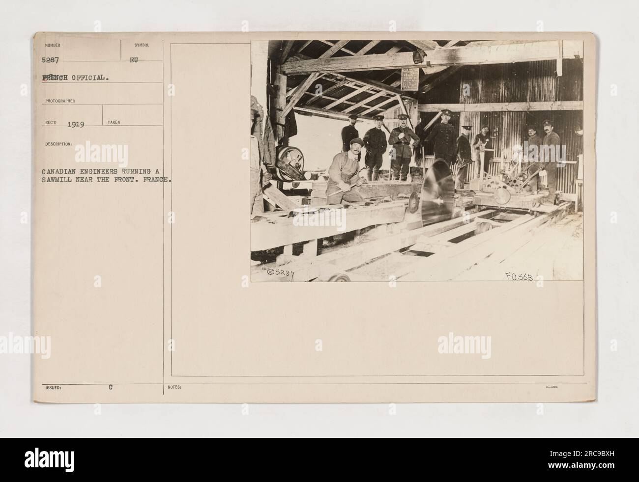 Canadian engineers operating a sawmill near the front lines in France ...