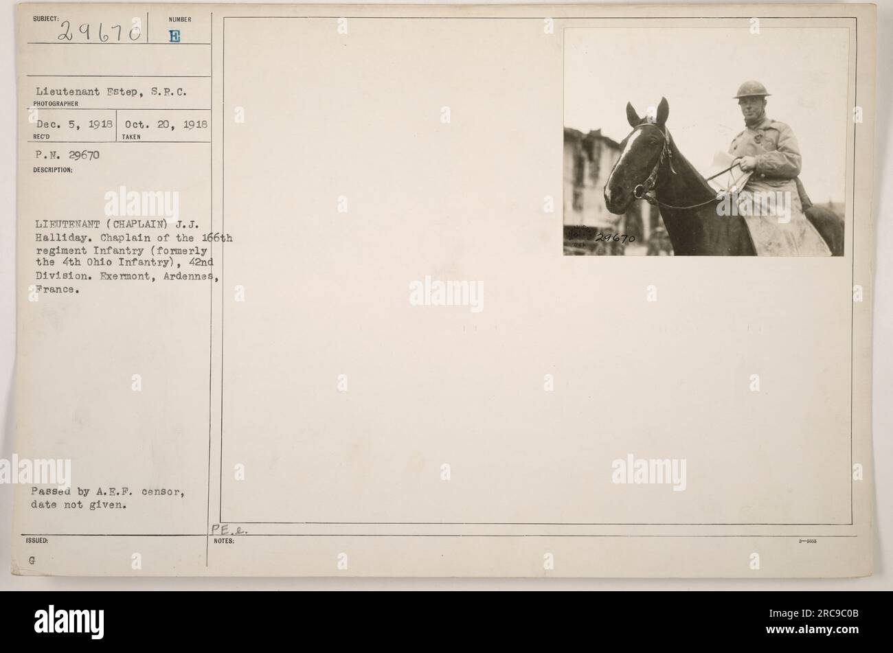 Lieutenant Estep, the photographer, took this photo on December 5, 1918, depicting Chaplain J.J ...