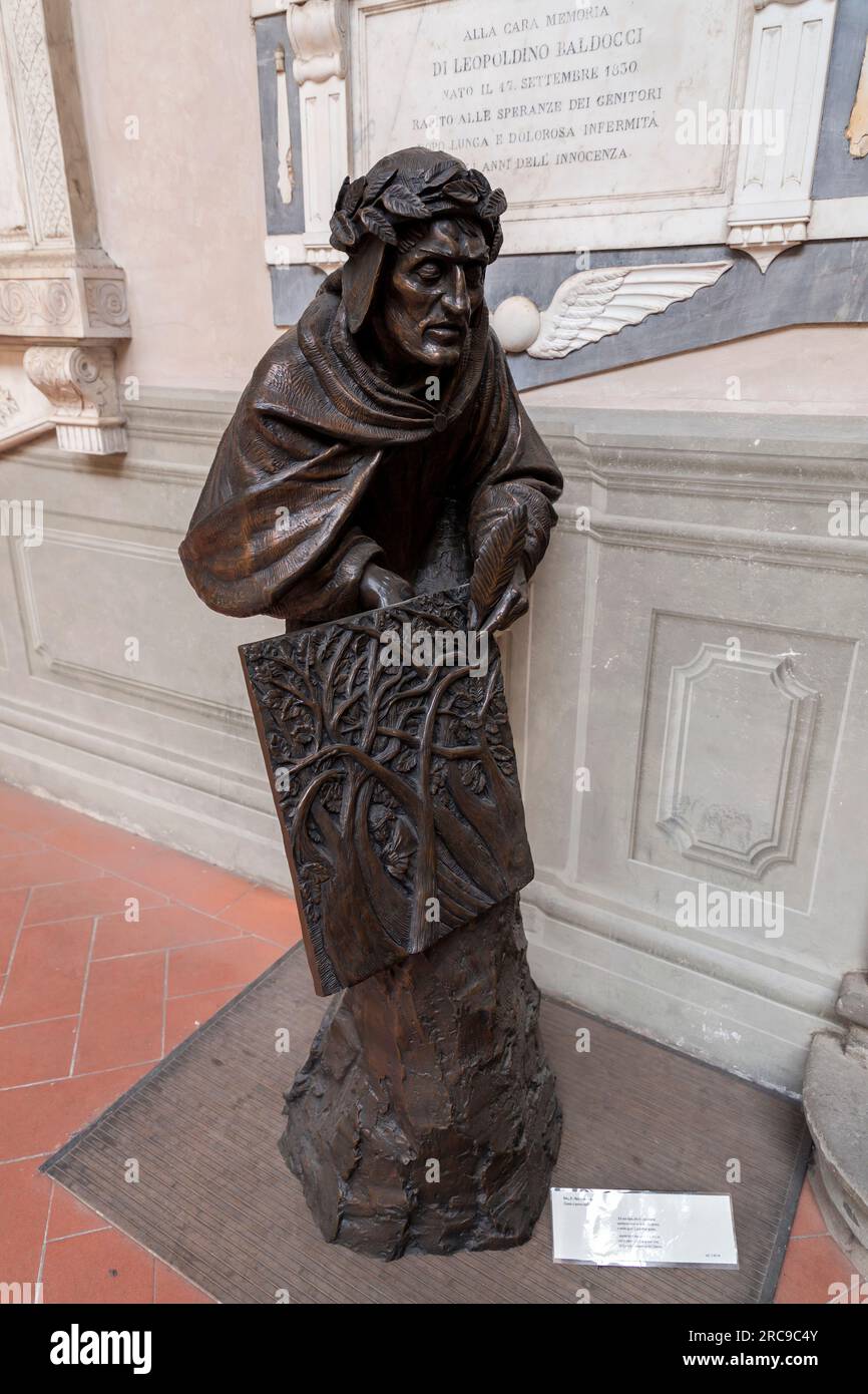 Florence, Italy - April 6, 2022: Bronze sculpture of Dante Alighieri ...