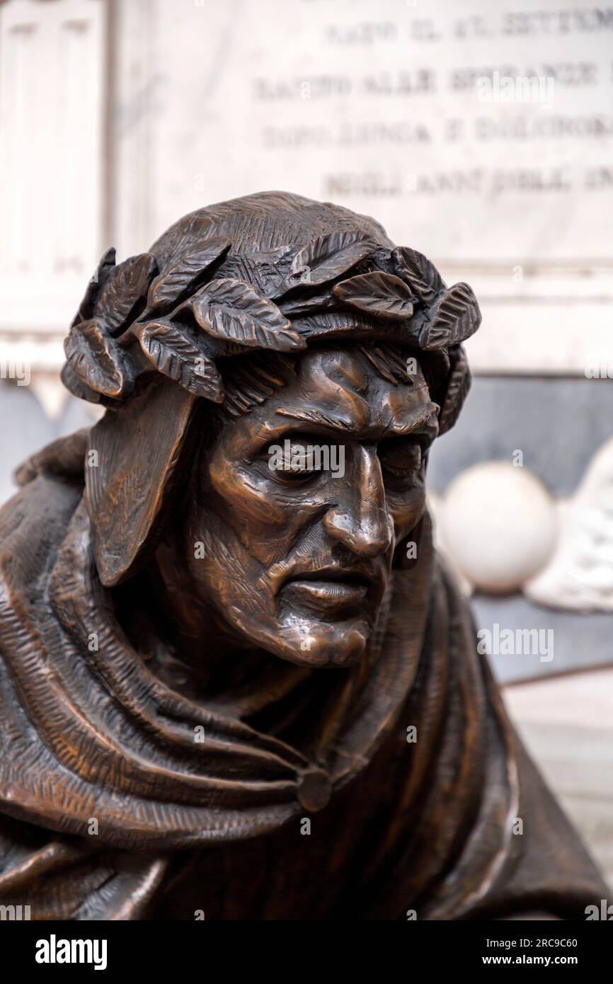 Florence, Italy - April 6, 2022: Bronze sculpture of Dante Alighieri ...