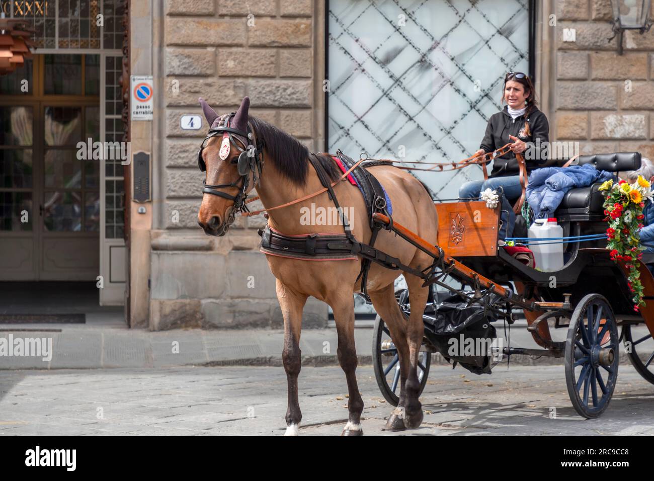 Florence, Italy - April 6, 2022: Traditional horse carts offering ...