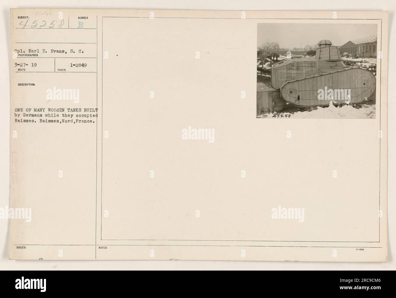 German soldiers constructing a wooden tank in Raismes, Nord, France ...