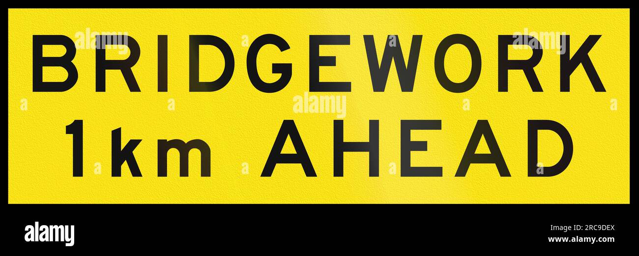 An Australian temporary road sign - Bridgework 1 km ahead Stock Photo ...