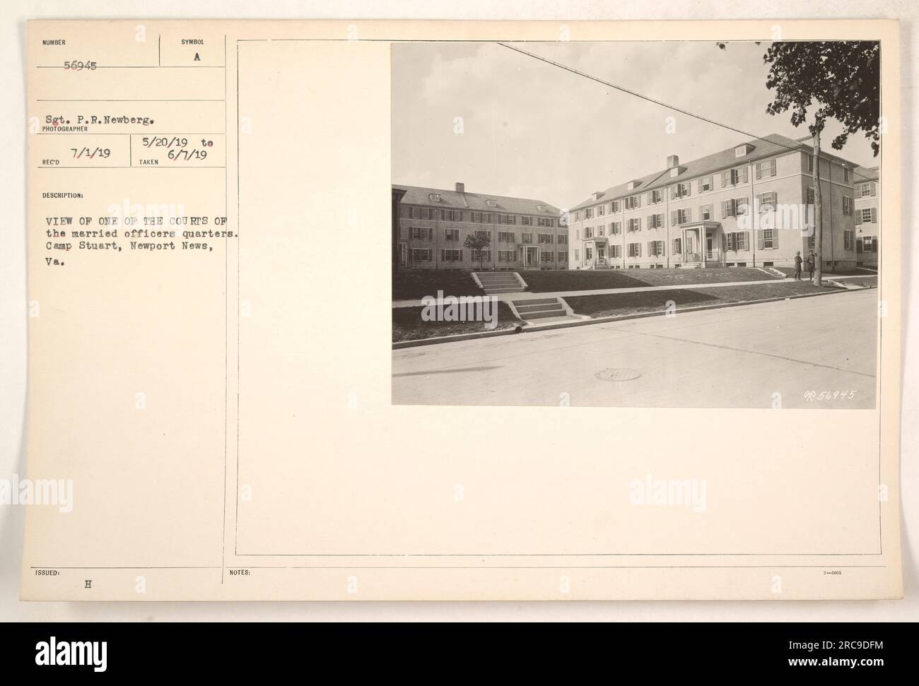 A view of one of the courtyards of the officers quarters at Camp Stuart ...
