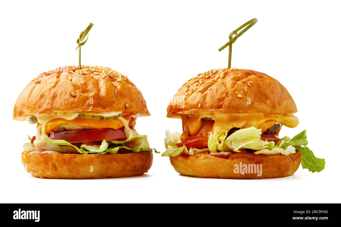 Two fresh burgers isolated on white background Stock Photo - Alamy