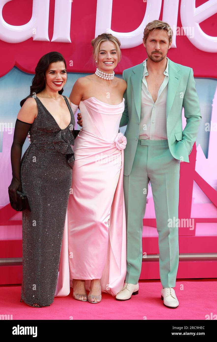 London, UK. 12th July, 2023. (From L-R) America Ferrera, Margot Robbie ...