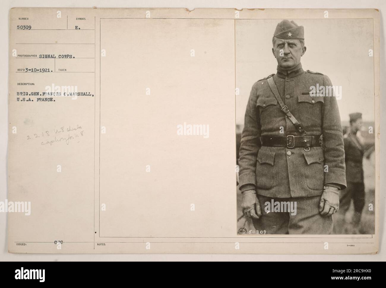 "Brig. Gen. Francis C. Marshall of the US Army in France. Photo taken ...