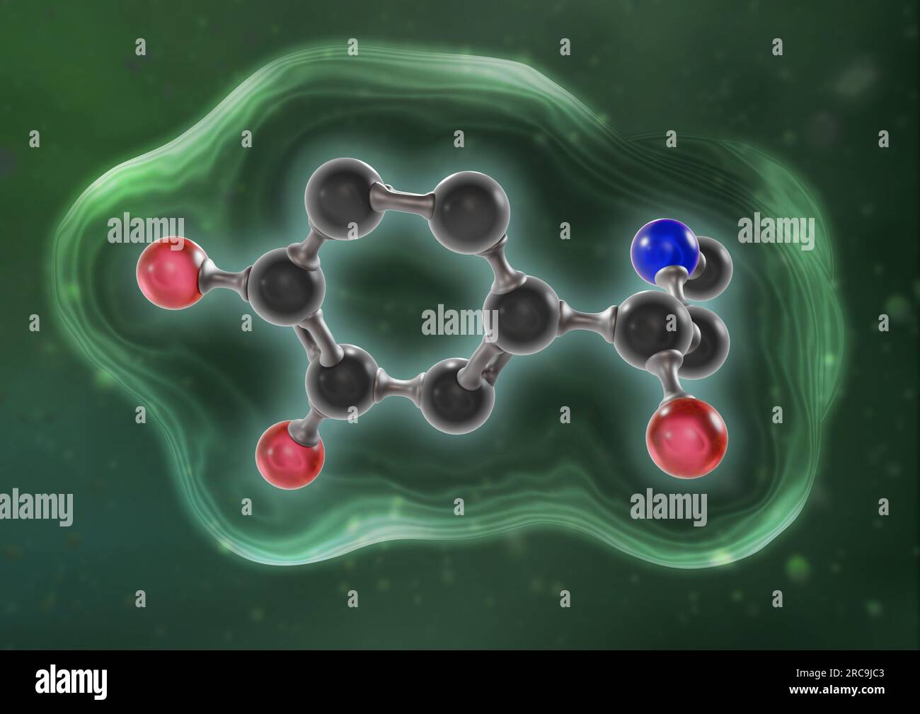 Illustration von Adrenalin (Epinephrin) in einer 3D Darstellung als ...