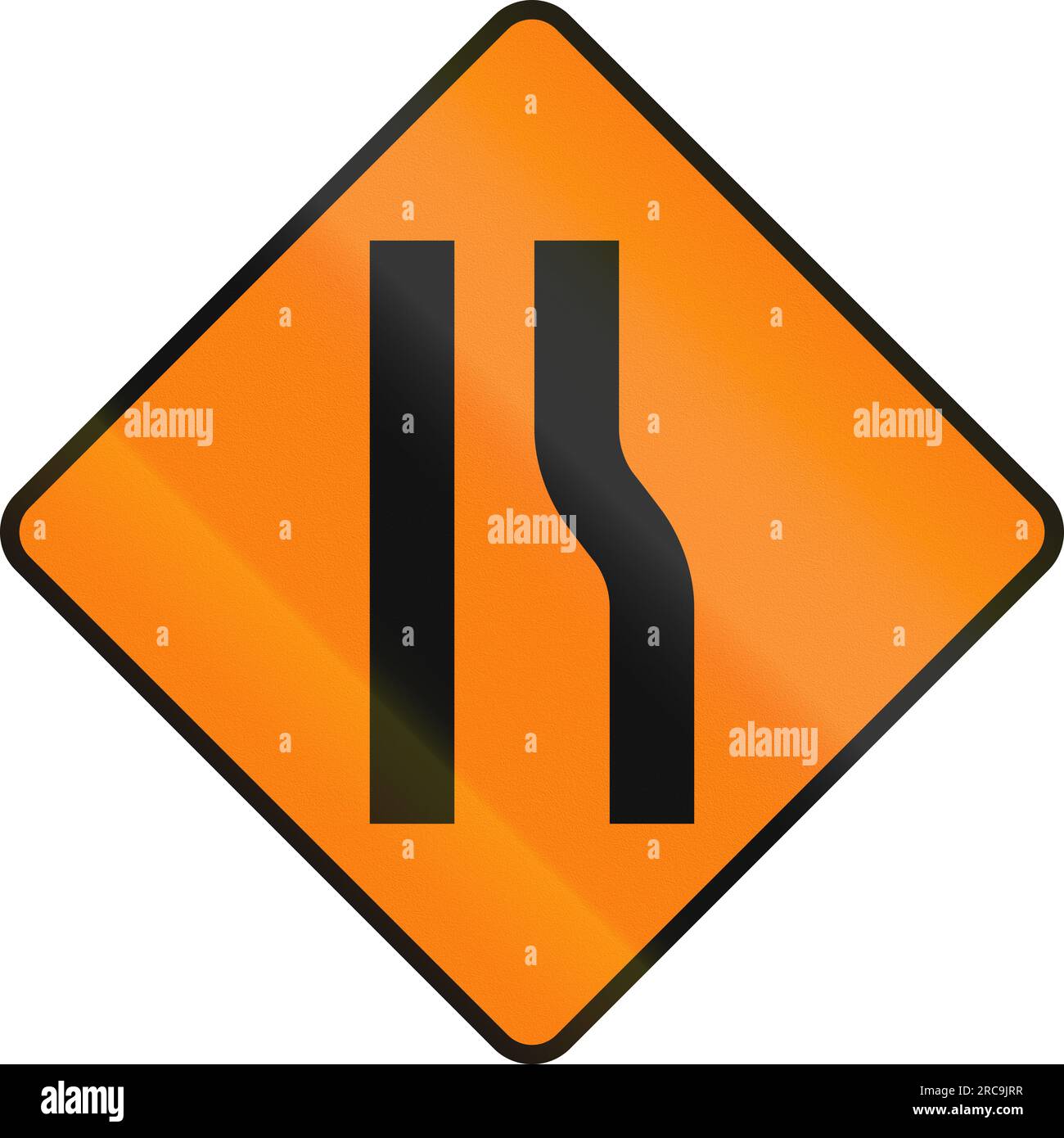 Irish temporary road warning sign: Road narrows on the right Stock ...