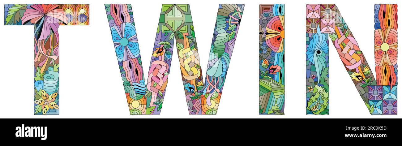 Hand-painted art design. Illustration word TWIN for t-shirt design ...