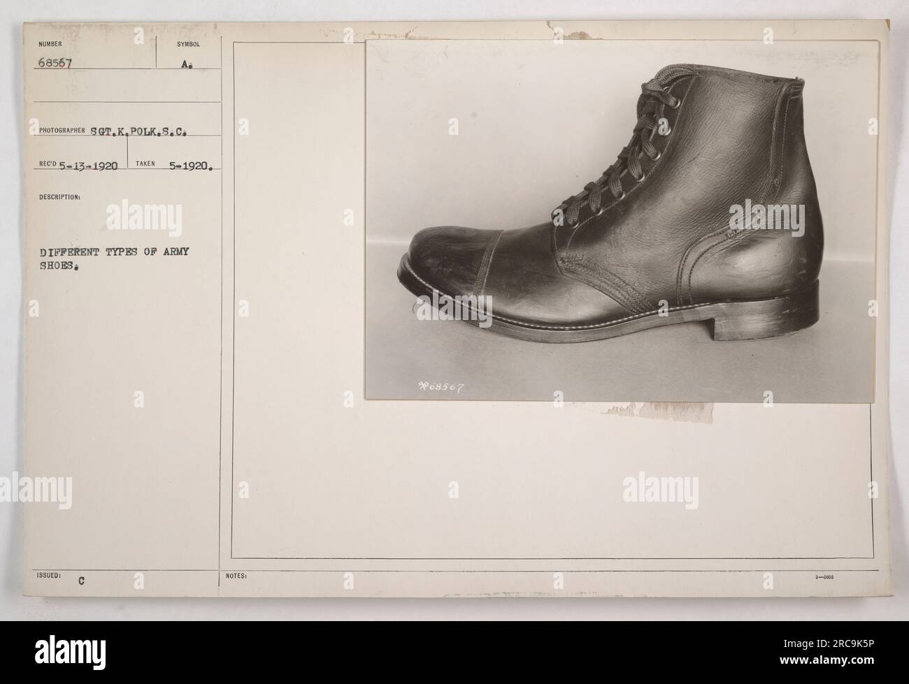Photograph depicting various types of army shoes issued during World ...