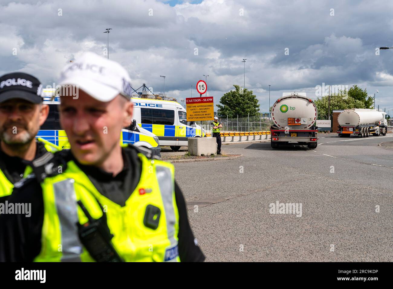 Scenes outside Grangemouth oil refinery with police attending. Credit ...