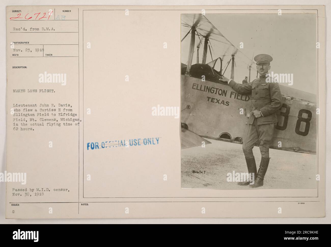 Lieutenant John F. Davis takes a long flight from Ellington Field to ...