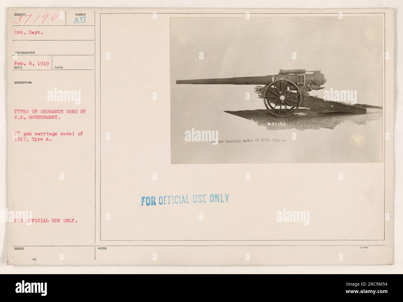 A photograph showing a 6" gun carriage model of 1917, Type A, used by ...