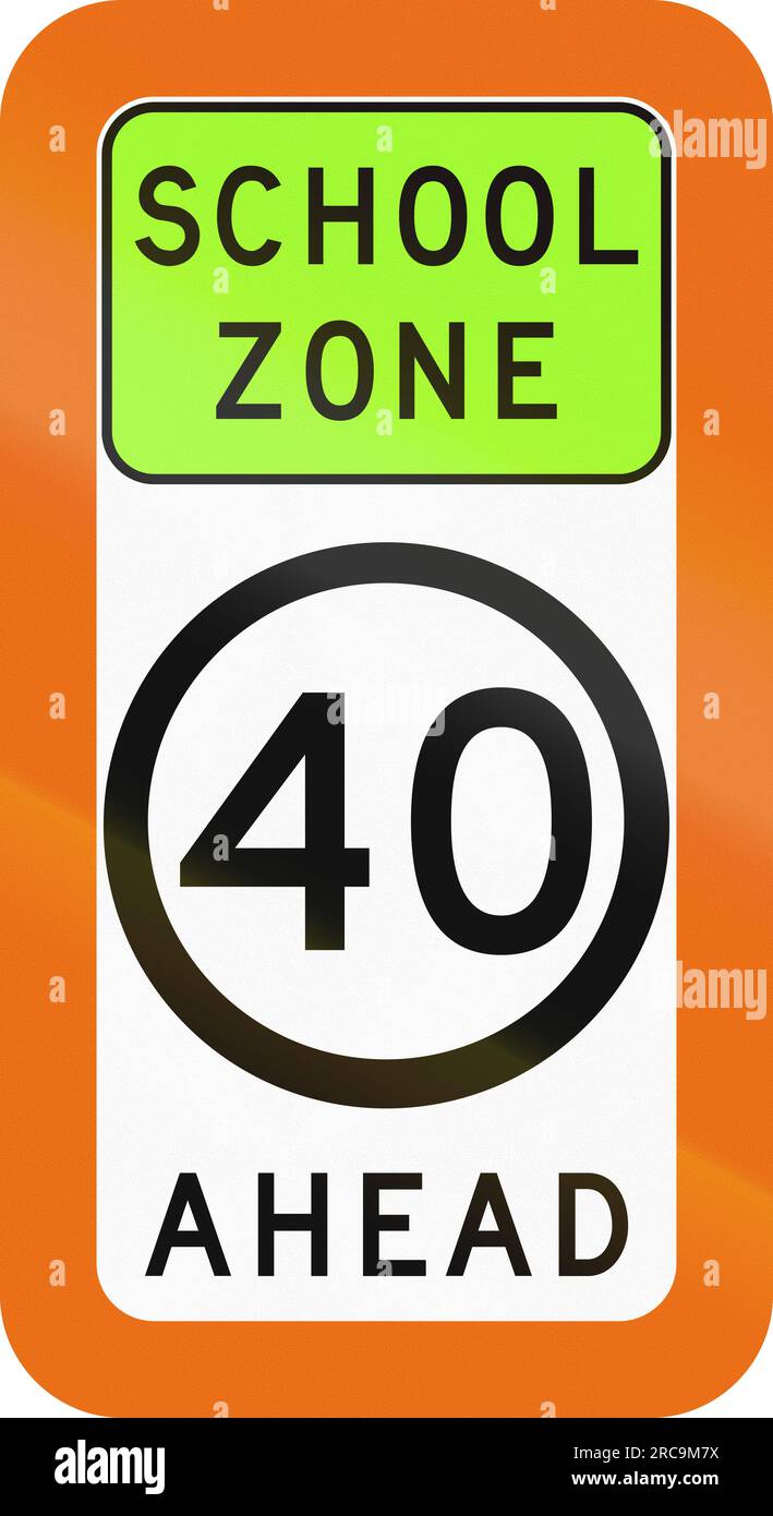 Australian school warning sign with speed limit ahead Stock Photo - Alamy