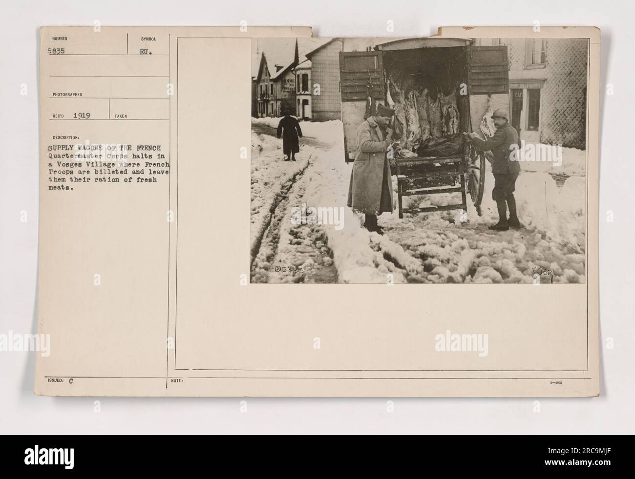 French Quartermaster Corps supply wagons halting in a Vosges Village to ...