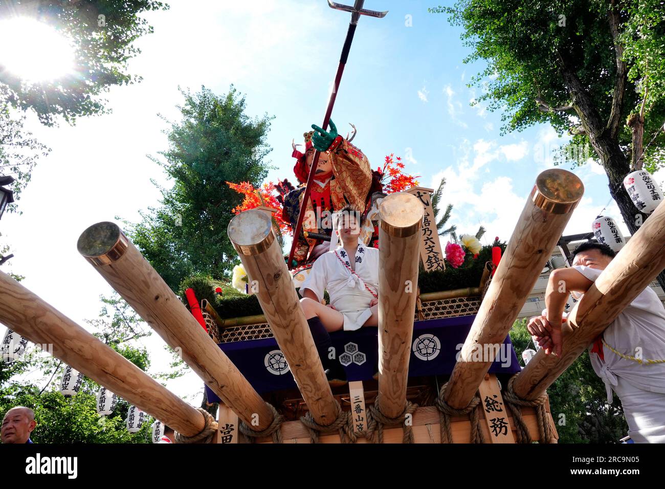 Men in traditional costume prepare for the Hakata Gion Yamakasa, one of ...