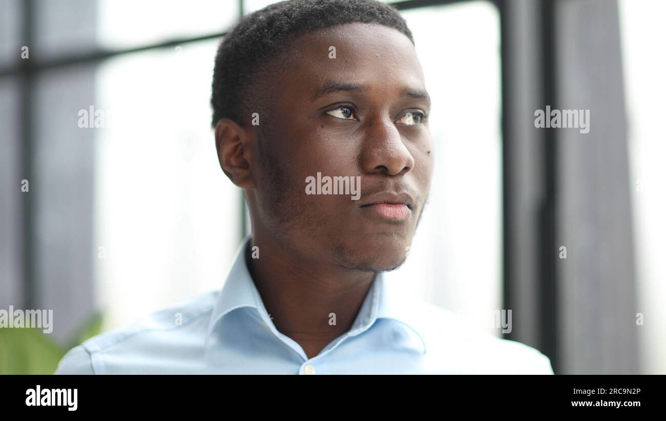 Portrait of successful young African American journalist with deep-in ...