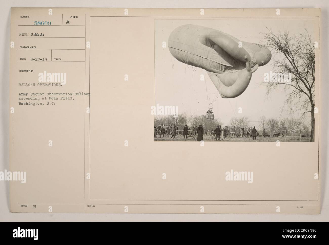 Army Caquot Observation Balloon ascending at the Polo Field in ...