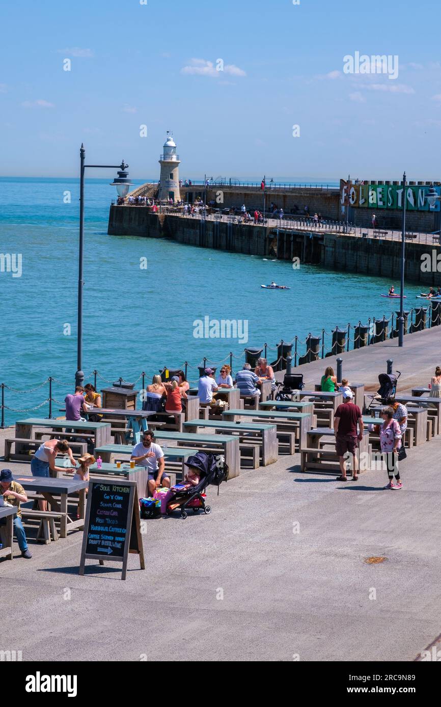 Folkestone, UK - 9 July 2023: Outdoor dining terrace, Folkestone ...