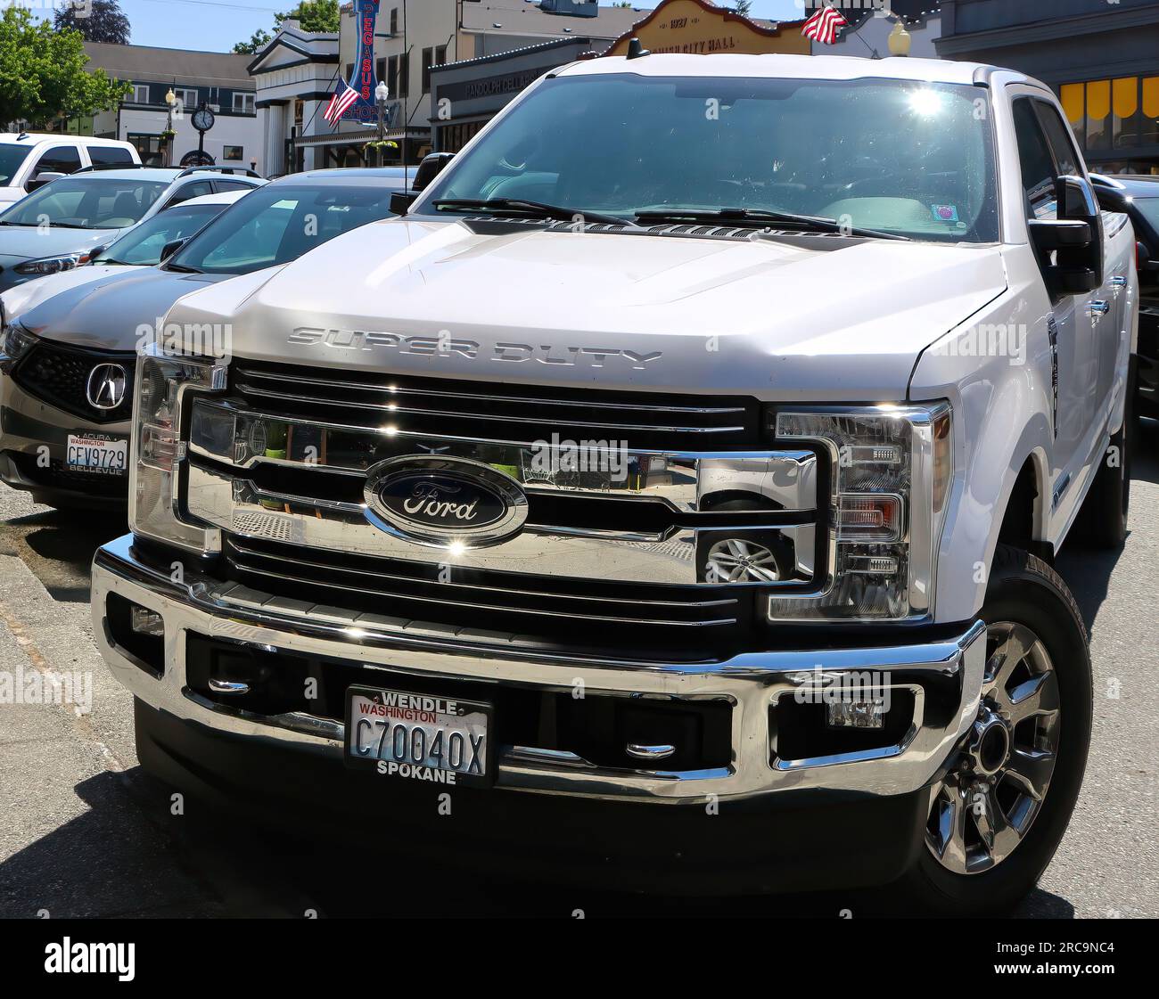 Photo of the chromed front grill of a Ford Super Duty pickup truck ...