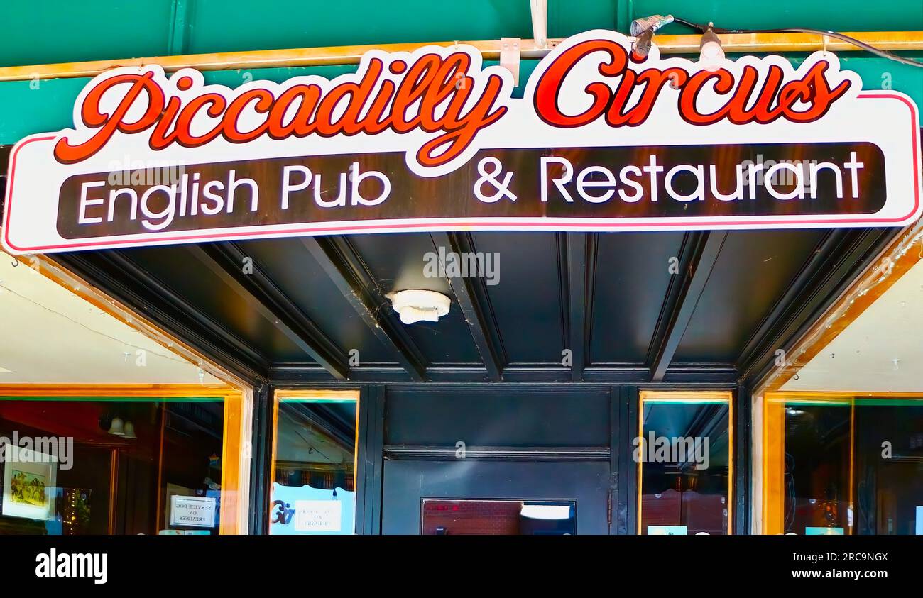 Entrance and sign for the Piccadilly Circus English Pub & Steakhouse ...