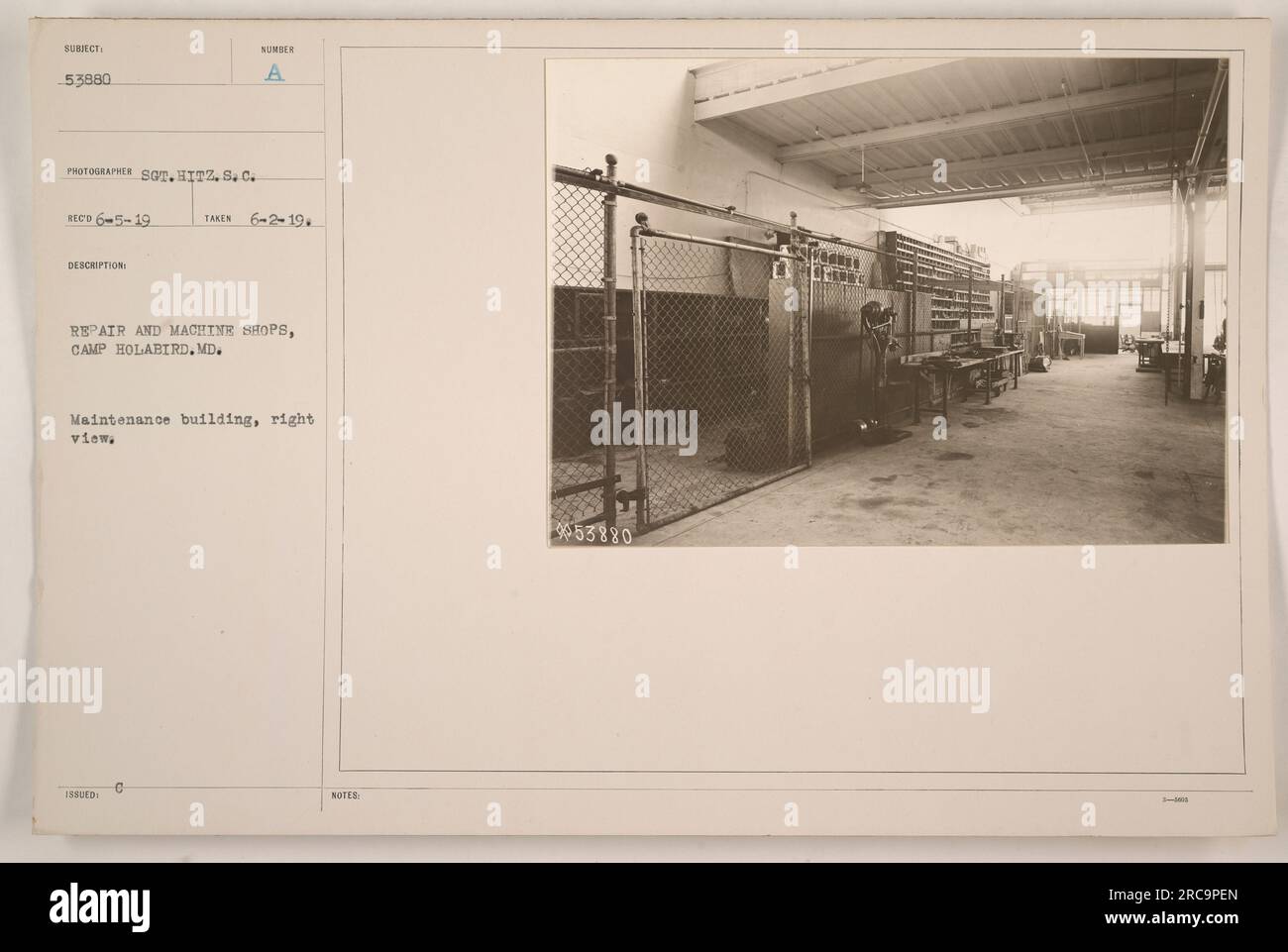 This photograph shows the repair and machine shops at Camp Holabird in ...