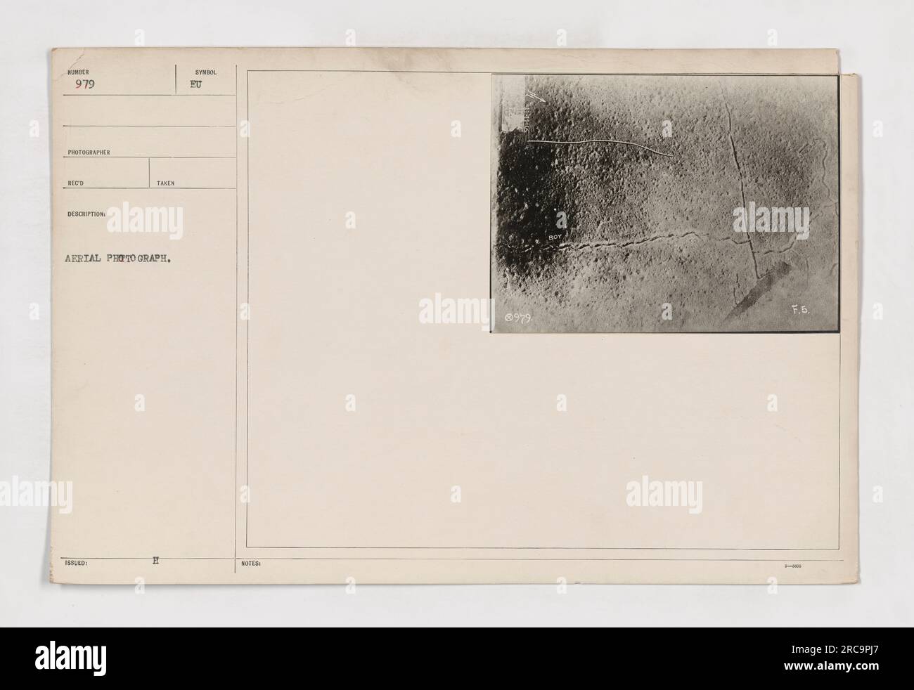 Aerial photograph taken during World War One, showing an unidentified ...