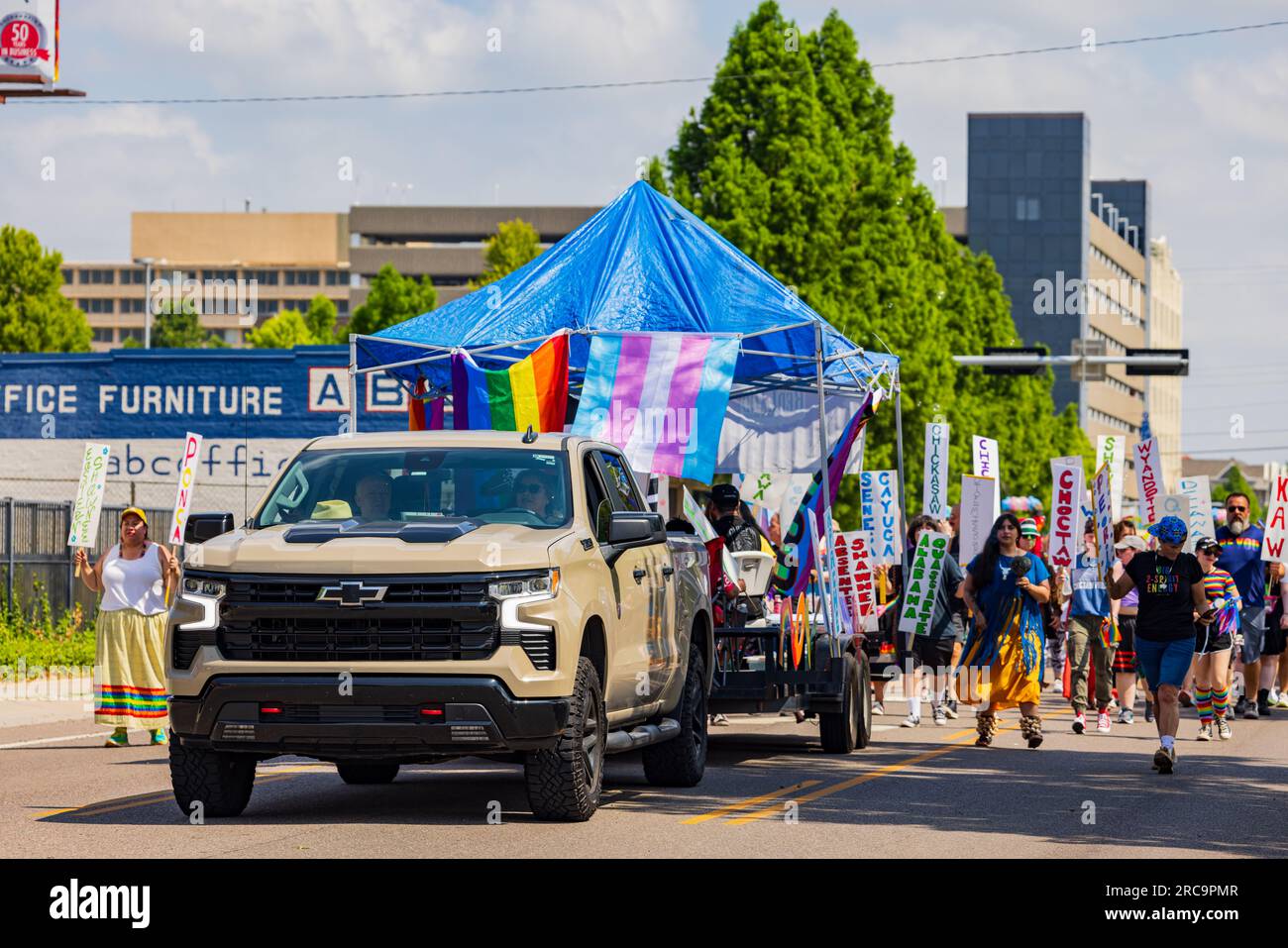 Oklahoma, JUN 26 2023 - Sunny exterior view of the Pride Parade event ...