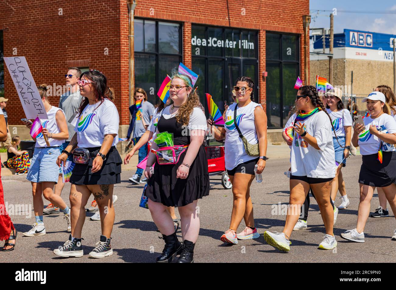 Oklahoma, JUN 26 2023 - Sunny exterior view of the Pride Parade event ...