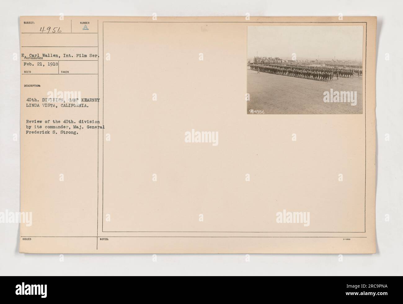 Maj. General Frederick S. Strong reviewing the 40th Division at Camp ...