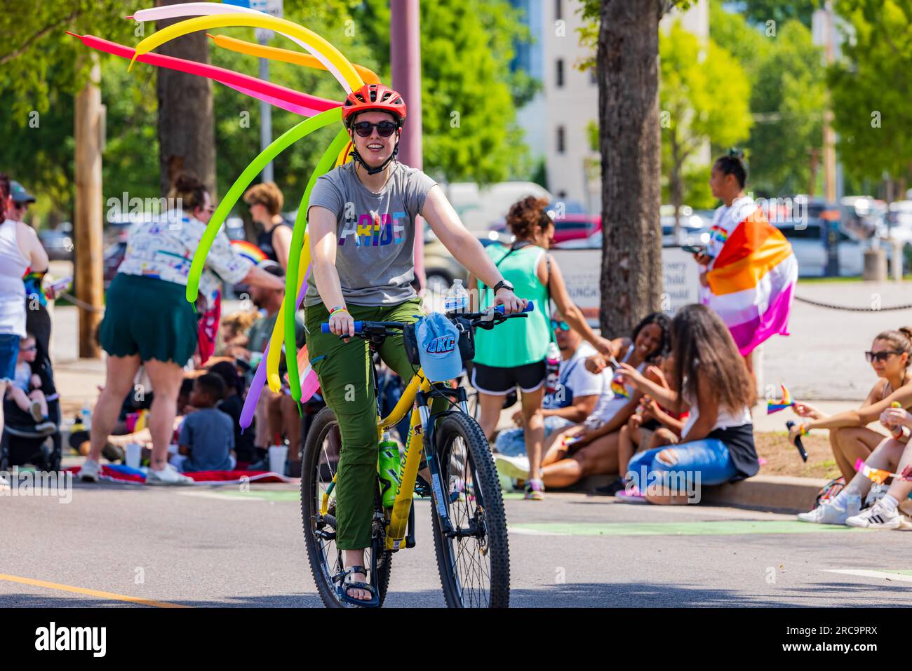 Oklahoma, JUN 26 2023 - Sunny exterior view of the Pride Parade event ...