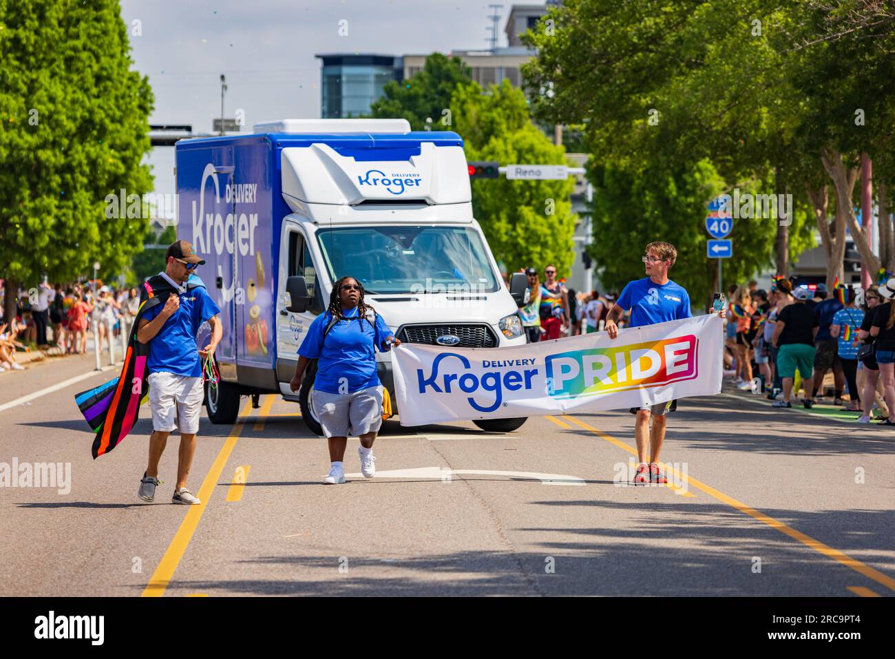 Oklahoma, JUN 26 2023 - Sunny exterior view of the Pride Parade event ...