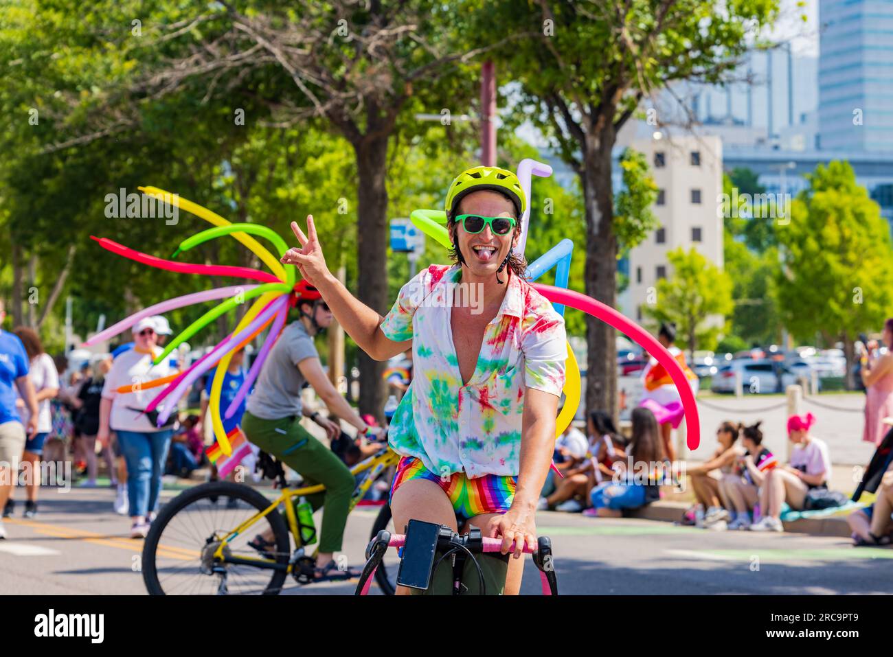 Oklahoma, JUN 26 2023 - Sunny exterior view of the Pride Parade event ...
