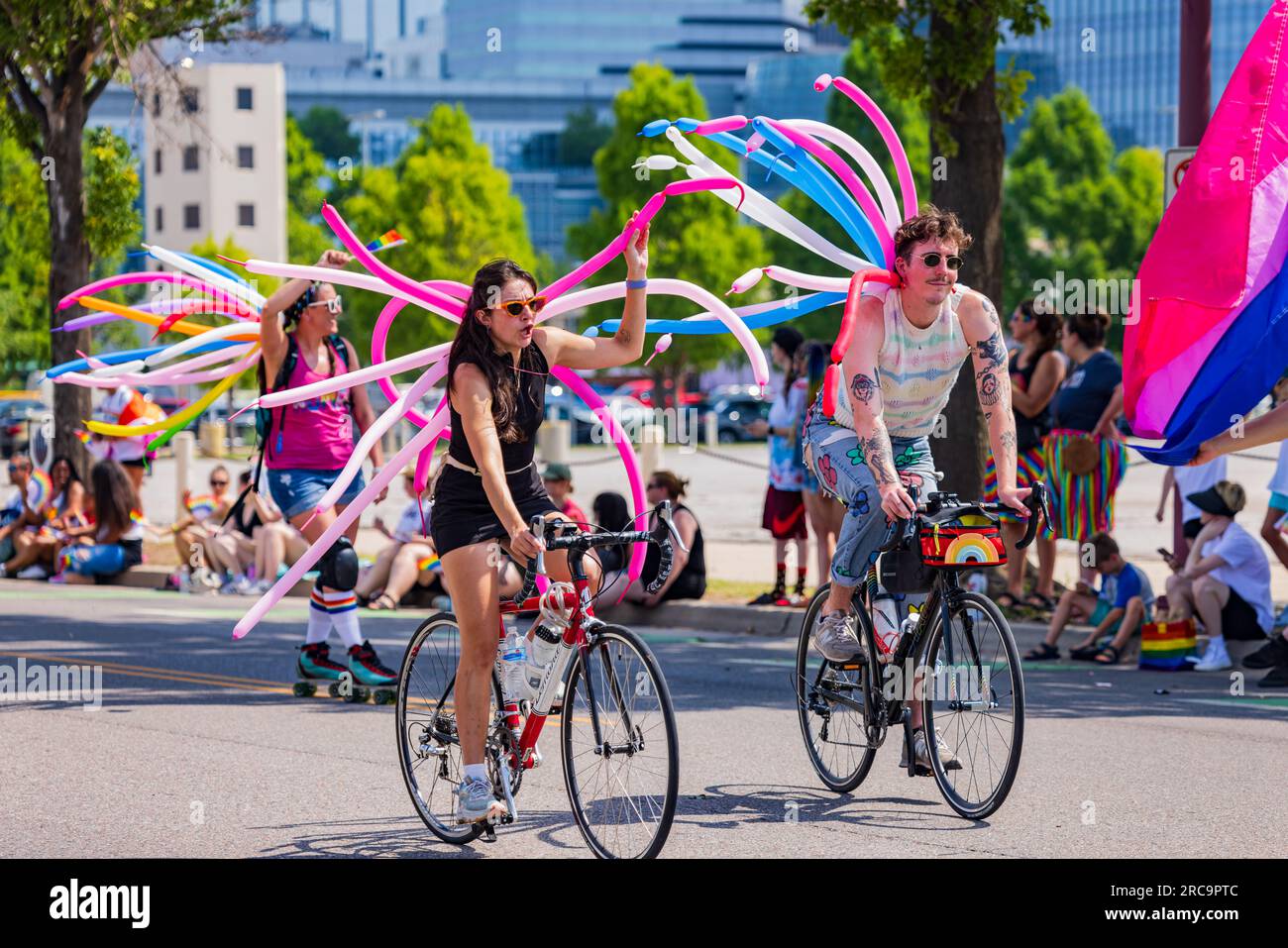Oklahoma, JUN 26 2023 - Sunny exterior view of the Pride Parade event ...