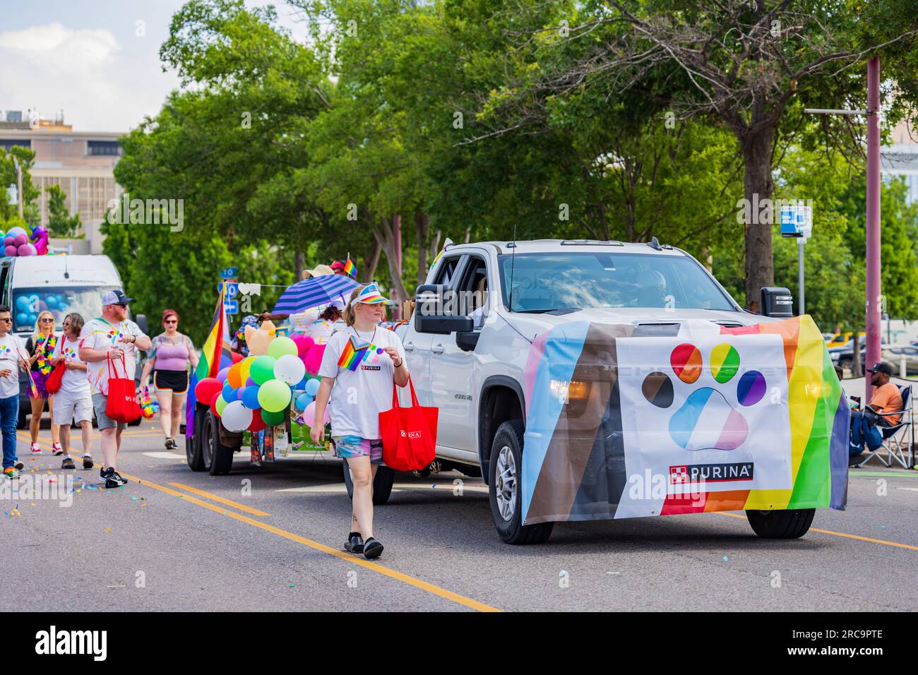 Oklahoma, JUN 26 2023 - Sunny exterior view of the Pride Parade event ...