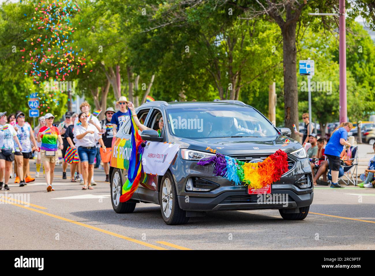 Oklahoma, JUN 26 2023 - Sunny exterior view of the Pride Parade event ...