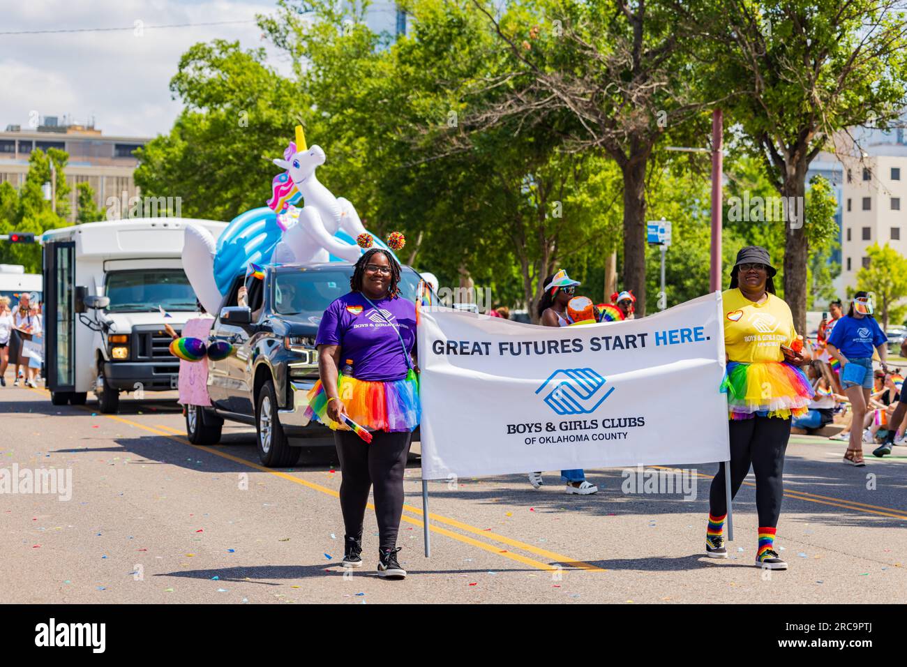 Oklahoma, JUN 26 2023 - Sunny exterior view of the Pride Parade event ...