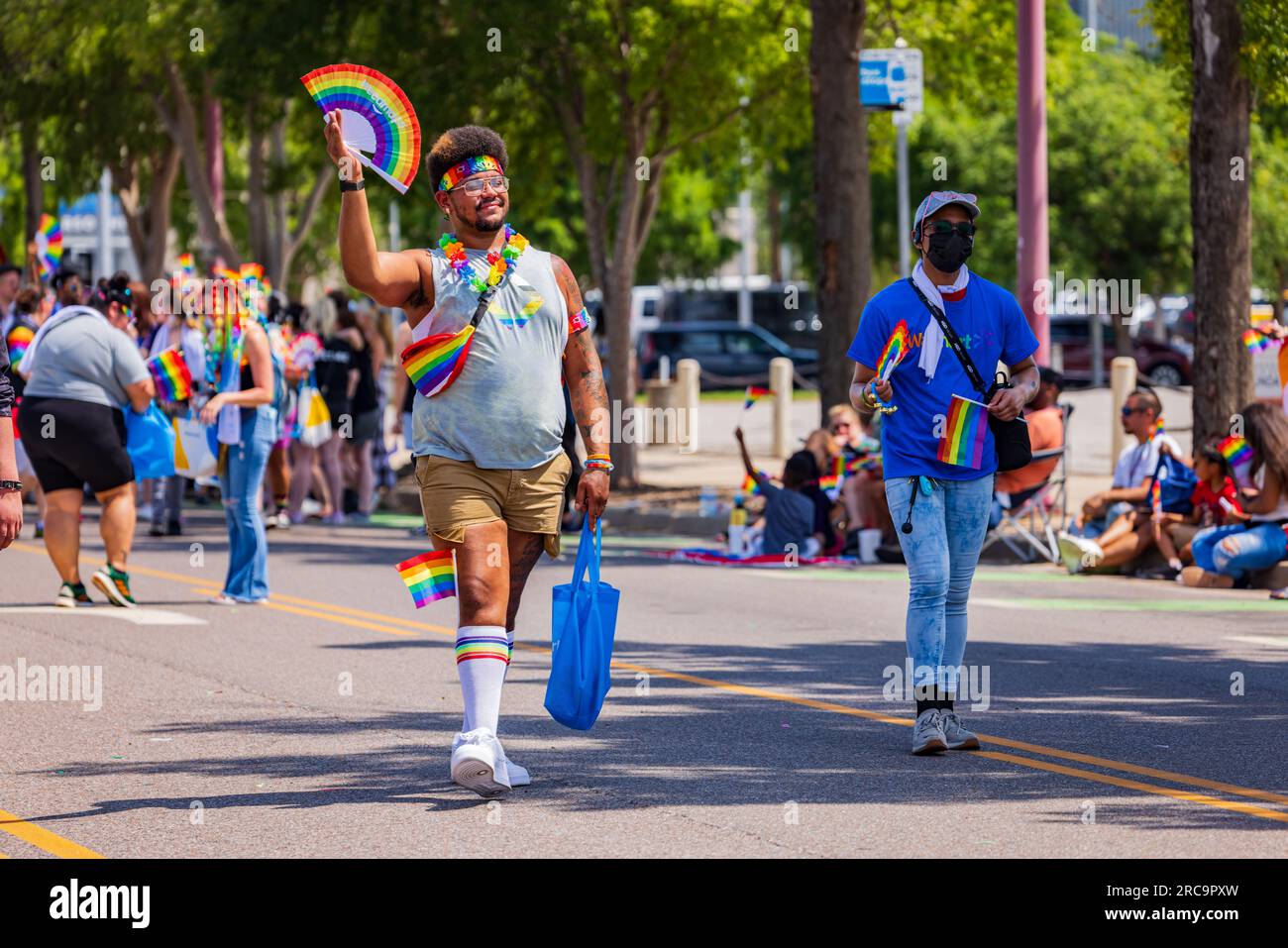 Oklahoma, JUN 26 2023 - Sunny exterior view of the Pride Parade event ...