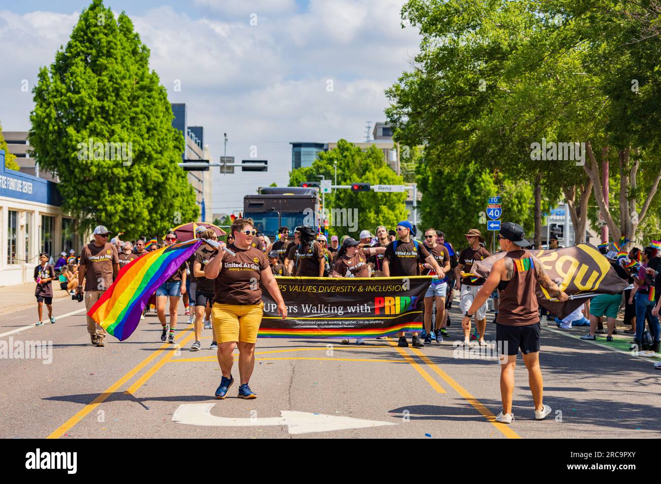 Oklahoma, JUN 26 2023 - Sunny exterior view of the Pride Parade event ...