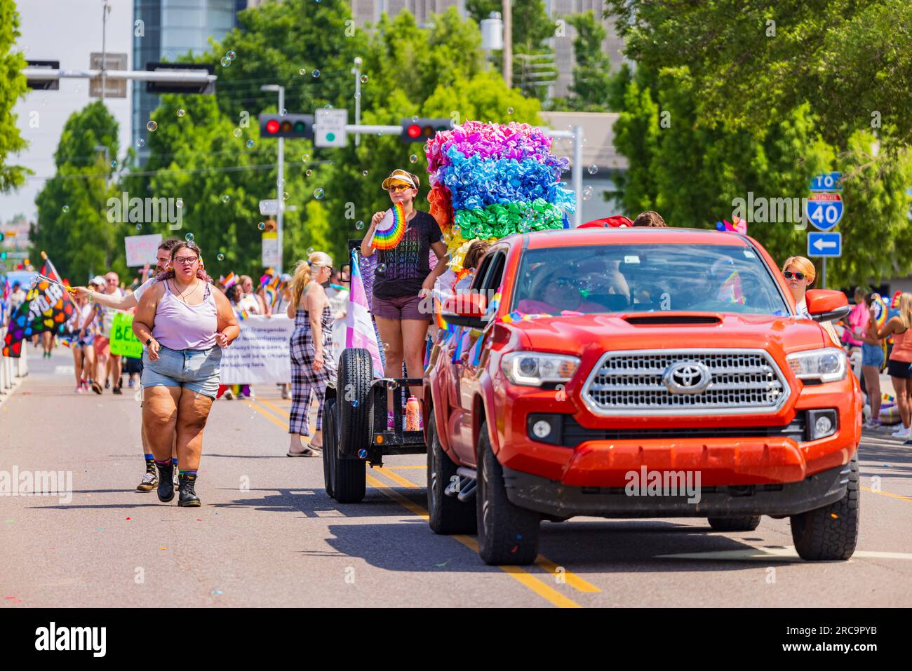 Oklahoma, JUN 26 2023 - Sunny exterior view of the Pride Parade event ...