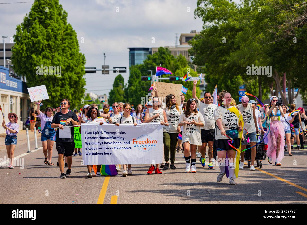 Oklahoma, JUN 26 2023 - Sunny exterior view of the Pride Parade event ...