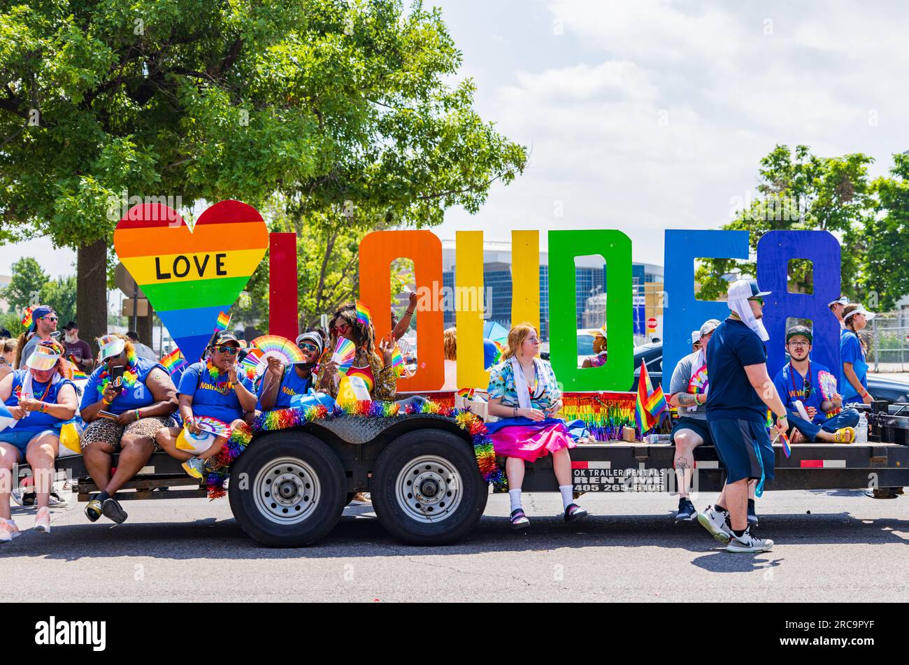 Oklahoma, JUN 26 2023 - Sunny exterior view of the Pride Parade event ...