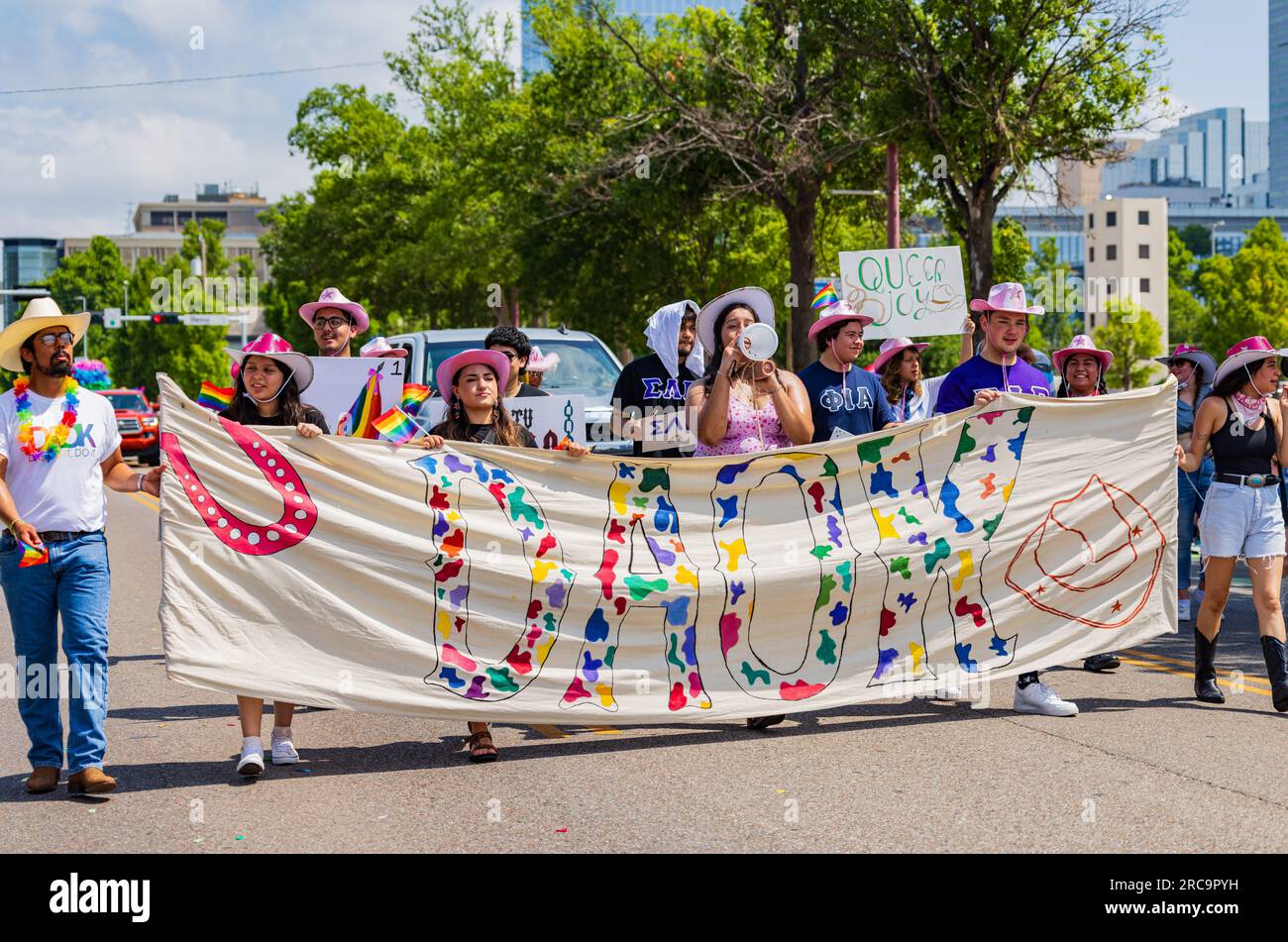 Oklahoma, JUN 26 2023 - Sunny exterior view of the Pride Parade event ...