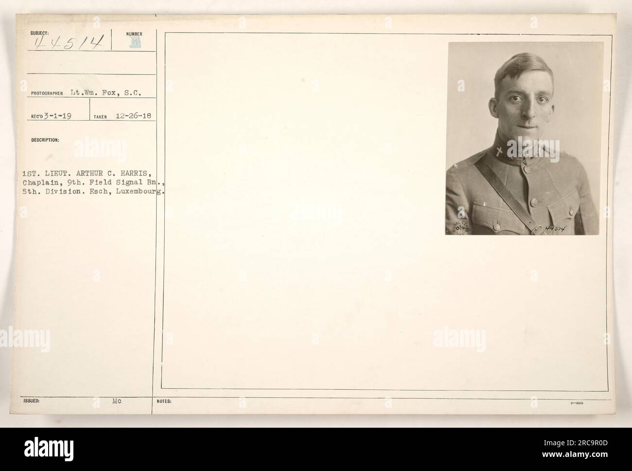 First Lieutenant Arthur C. Harris, Chaplain of the 9th Field Signal ...