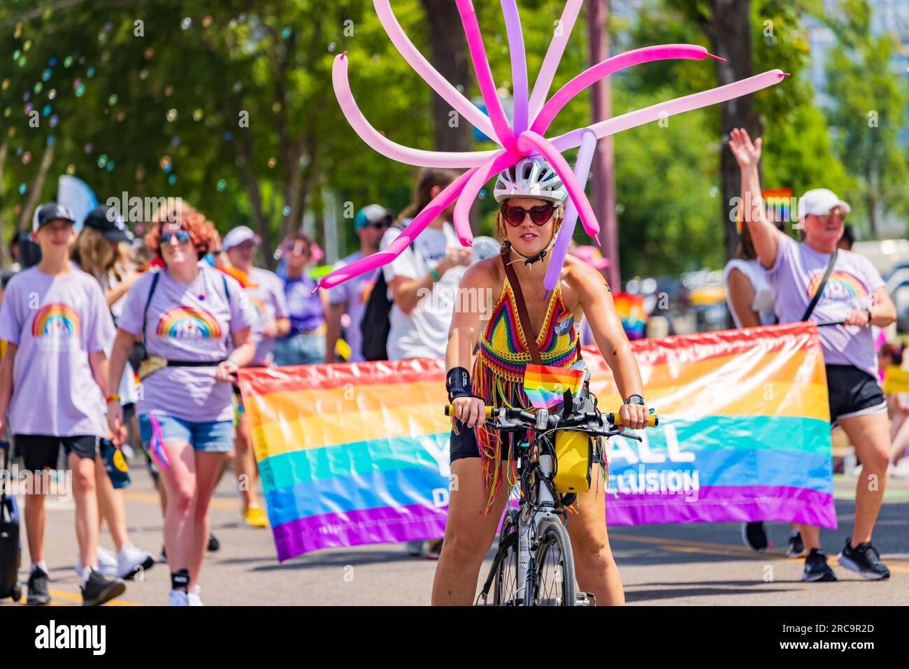 Oklahoma, JUN 26 2023 - Sunny exterior view of the Pride Parade event ...